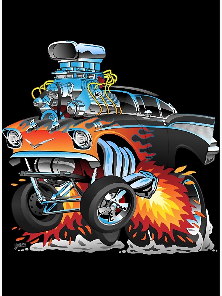 "Classic hot rod fifties style gasser drag racing muscle car, red hot ...