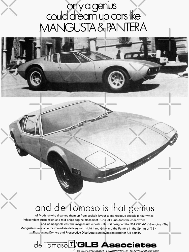 "DE TOMASO PANTERA / MANGUSTA - ADVERT" Sticker by ThrowbackM3 | Redbubble