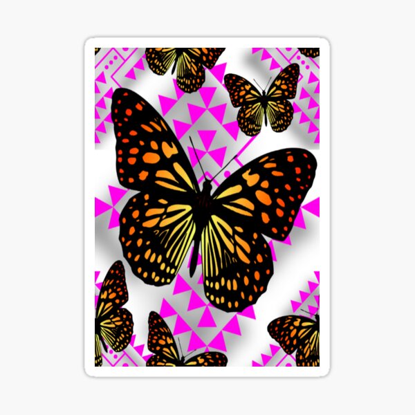 "White / Hot Pink / Fire Color Native Butterfly Design " Sticker for ...