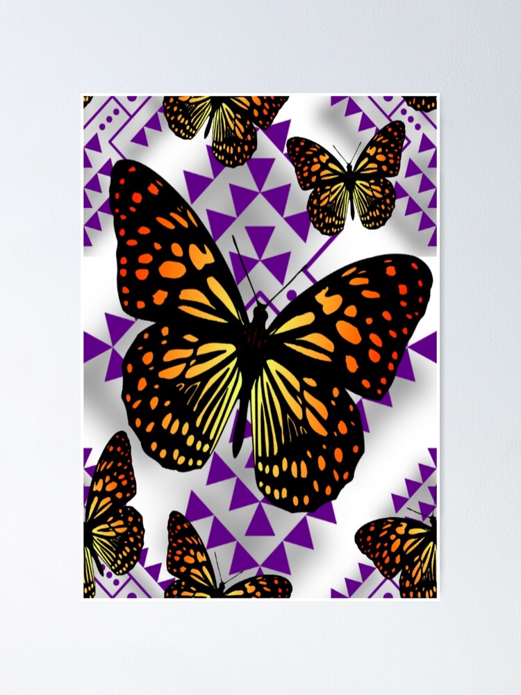 "White / Dark Purple / Fire Color Native Butterfly Design " Poster for ...