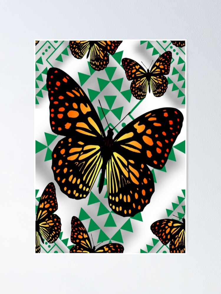 "White / Dark Green / Fire Color Native Butterfly Design " Poster for ...