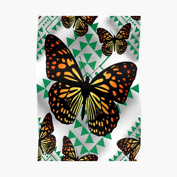 "White / Dark Green / Fire Color Native Butterfly Design " Poster for ...