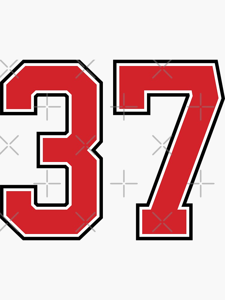 Sports Number 37 Red Black Color Lucky Sport Thirty Seven Sticker 