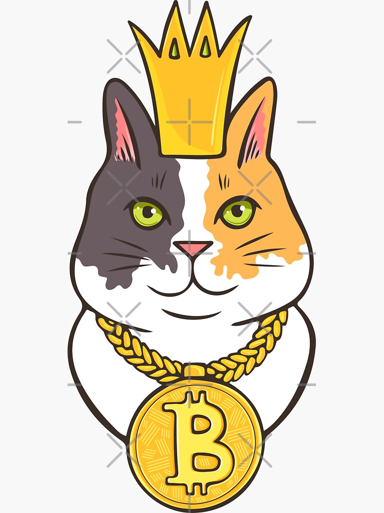 "Crypto Cat King in Crown and Huge Golden Chain with Bitcoin" Sticker ...