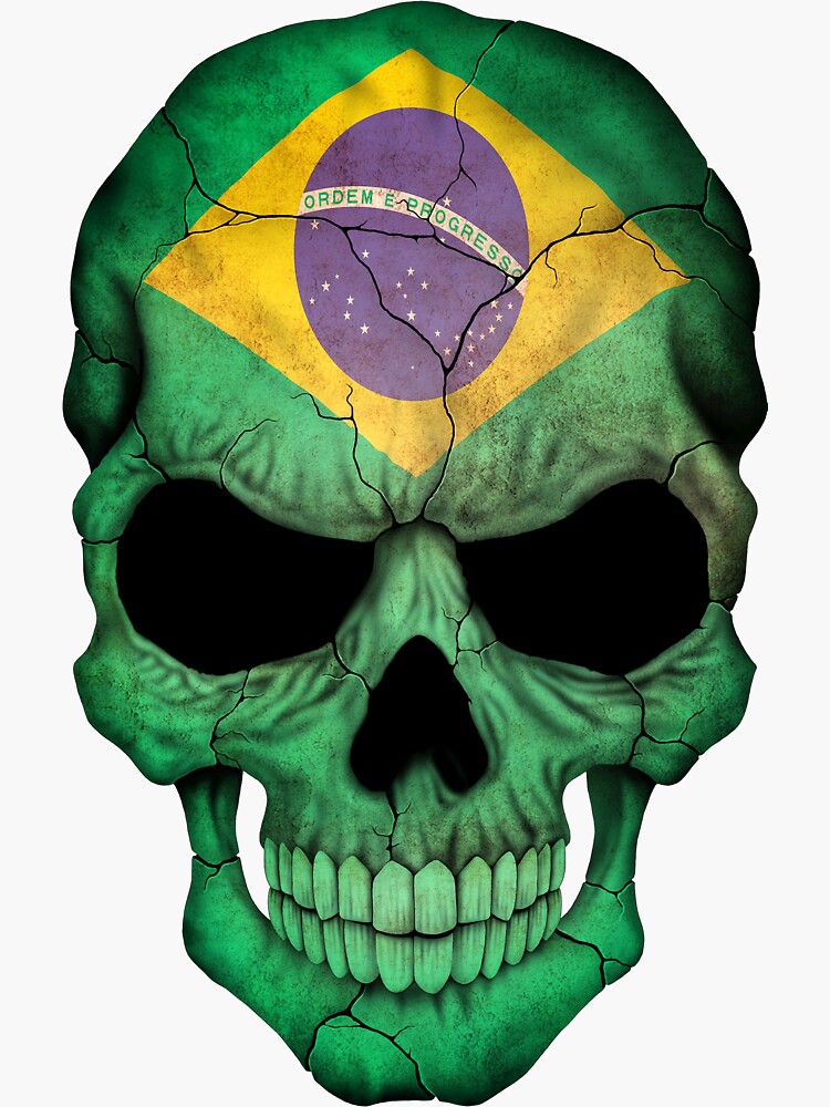 "Brazilian Flag Skull" Sticker by JeffBartels | Redbubble