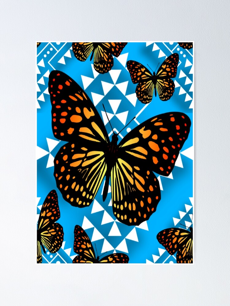 "Sky Blue / White / Fire Color Native Butterfly Design " Poster for ...