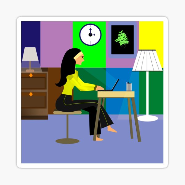 "Lady working from home with the computer" Sticker by AboutPiyawee ...