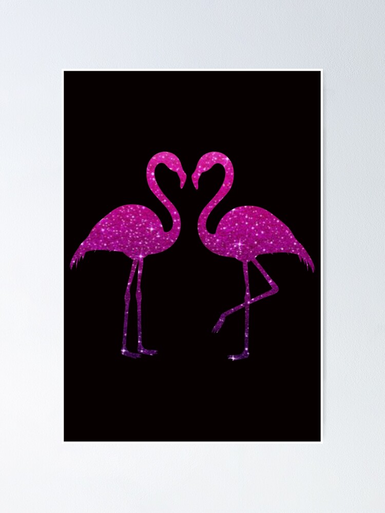 "Deep Pink Purple Ombre Faux Glitter Flamingos Silhouette" Poster for ...