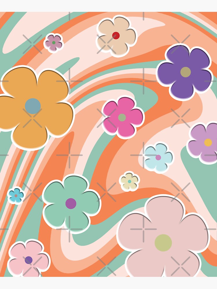 "90s Aesthetic Groovy Retro Flower Pattern" Sticker for Sale by ...
