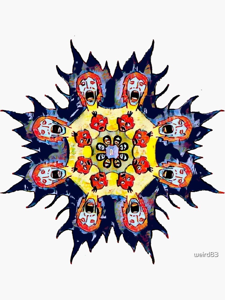 "Hellish tormented faces on fire and lovely floral pattern" Sticker by ...