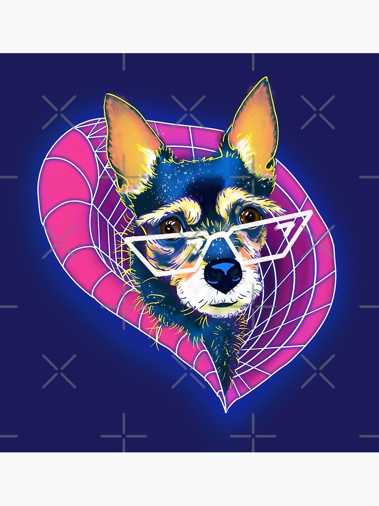 "Puppy Dog in Synthwave High Collar" Poster by Amy-Malene | Redbubble