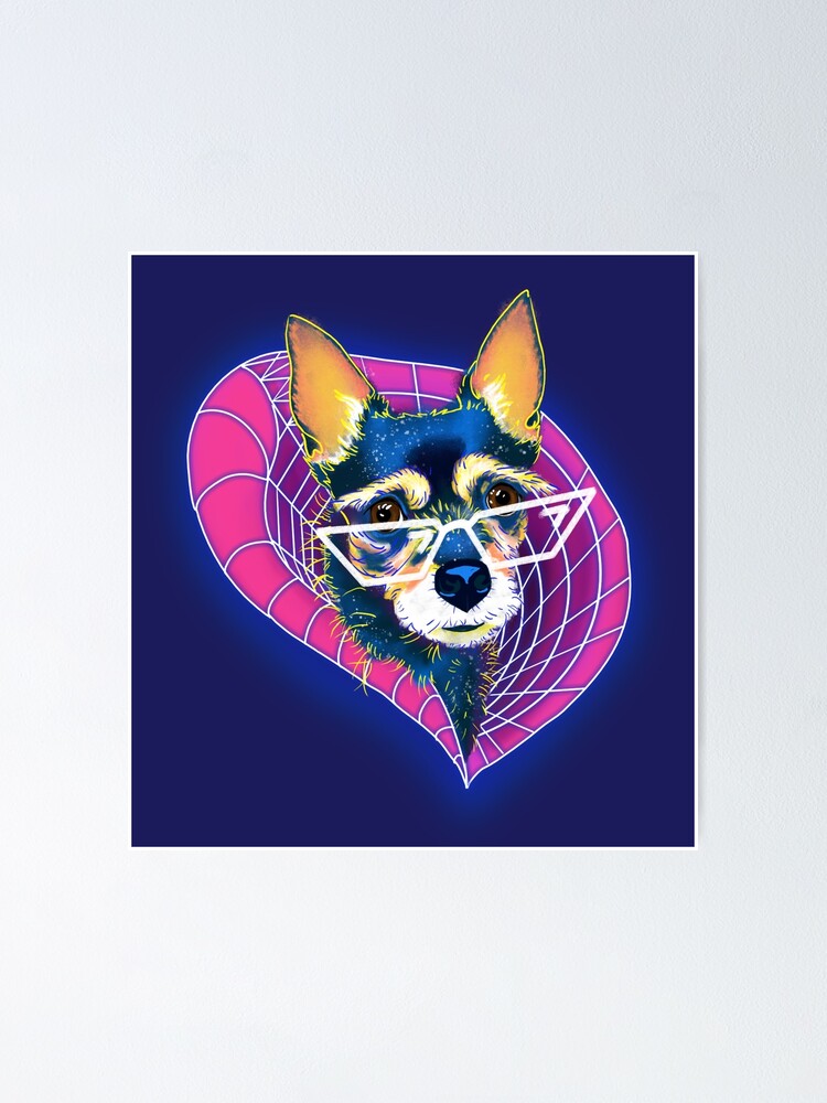 "Puppy Dog in Synthwave High Collar" Poster by Amy-Malene | Redbubble