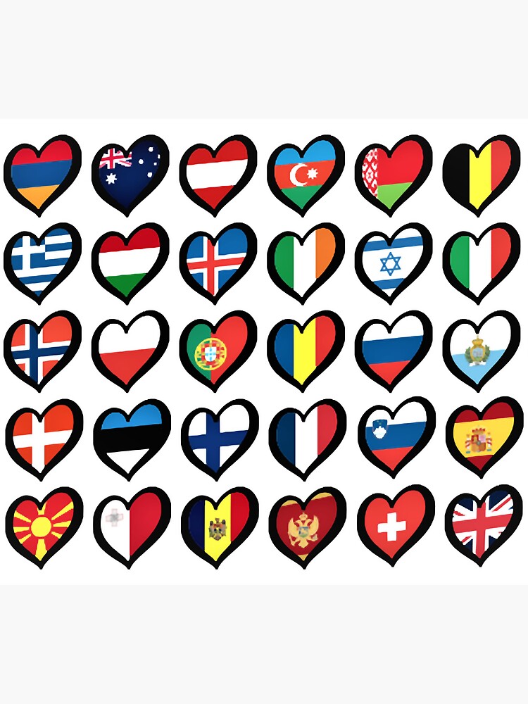 "Eurovision European Flags Hearts Classic" Sticker by AllanJohnson1 ...