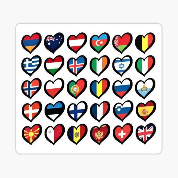 "Eurovision European Flags Hearts Classic" Sticker by AllanJohnson1 ...