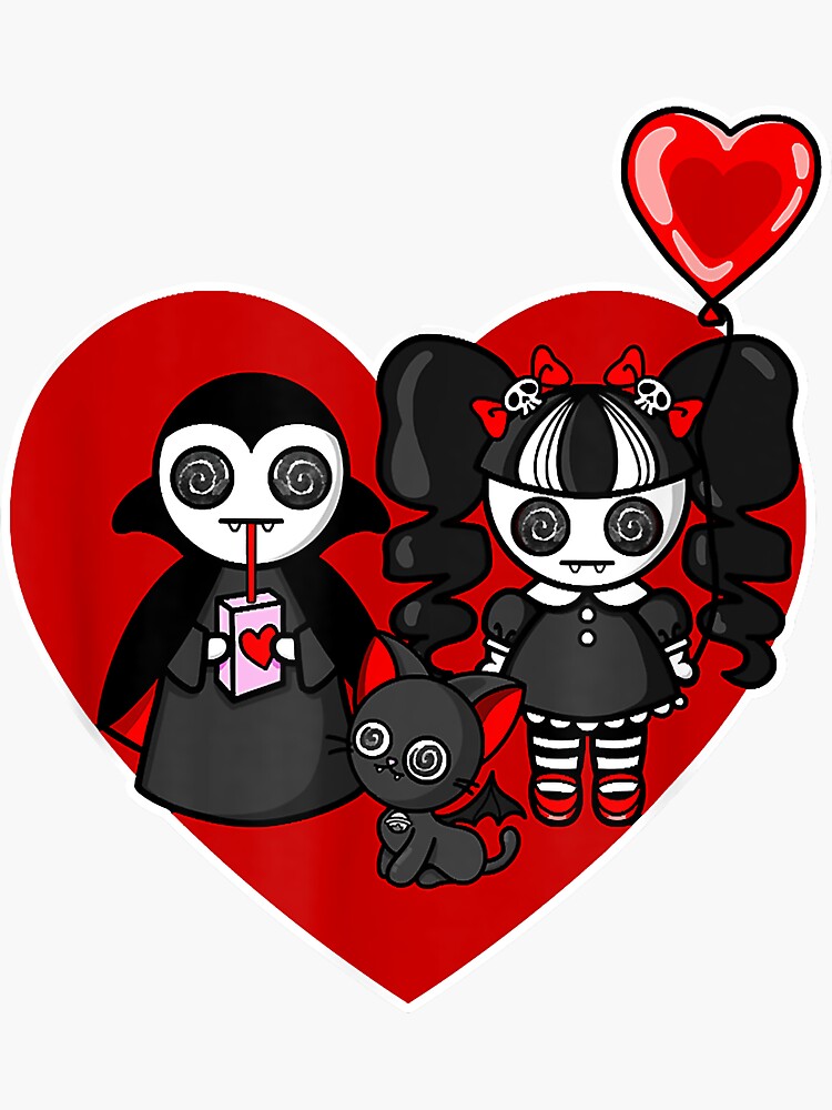 "Emo Valentine's Day Goth Valentine Kawaii Vampire Couple Cat" Sticker ...