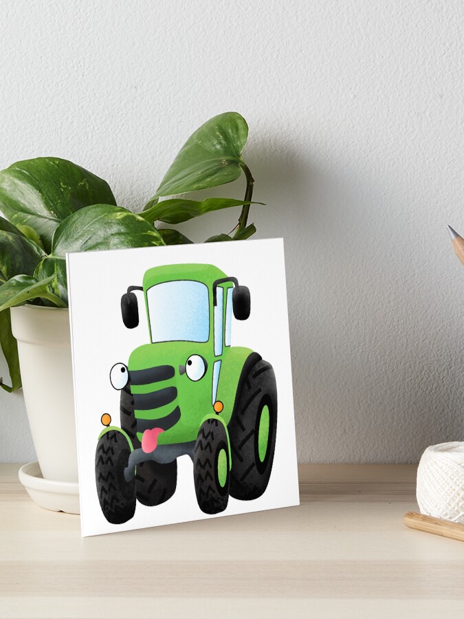 "Cute green happy farm tractor cartoon illustration" Art Board Print ...