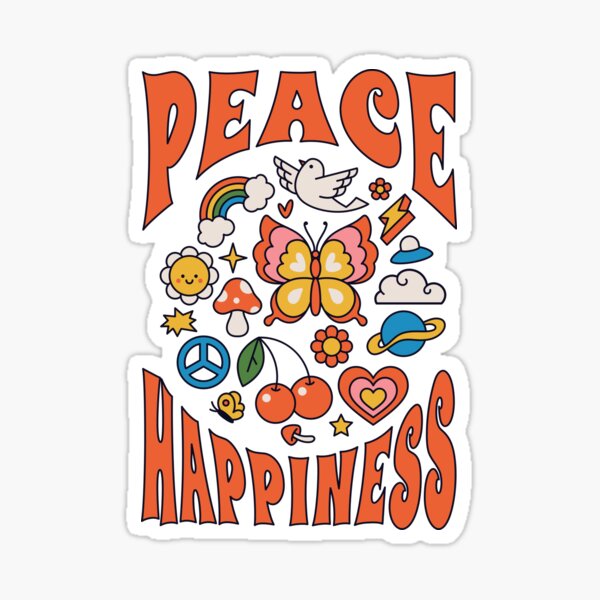 "Peace Happiness-70s Groovy hippie" Sticker for Sale by Sticky-PoP ...