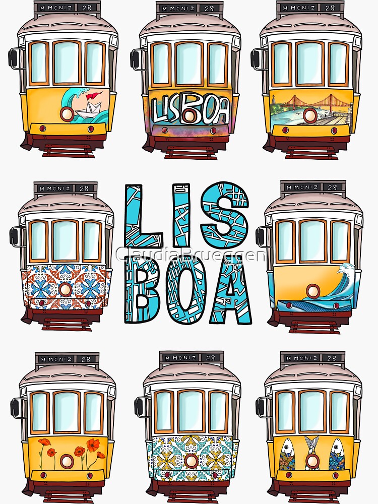 "Art trams Lisbon" Sticker for Sale by Claudia Brüggen | Redbubble