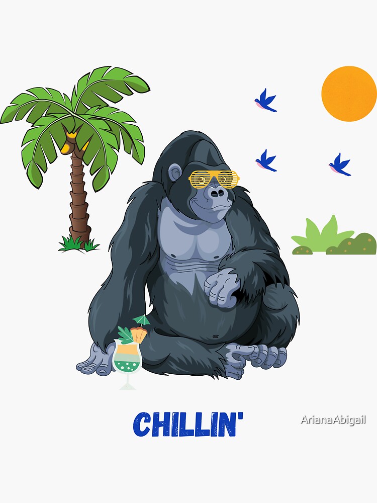 "Funny Gorilla Chillin' Cartoon" Sticker by ArianaAbigail | Redbubble