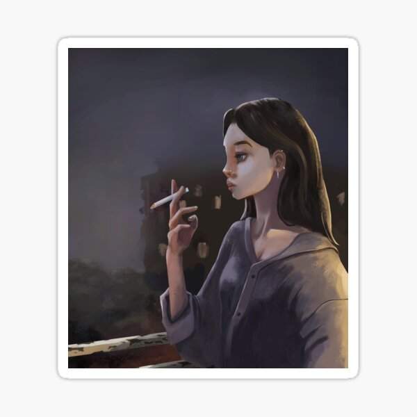 "Cute girl smoking at night" Sticker by dani-paints | Redbubble