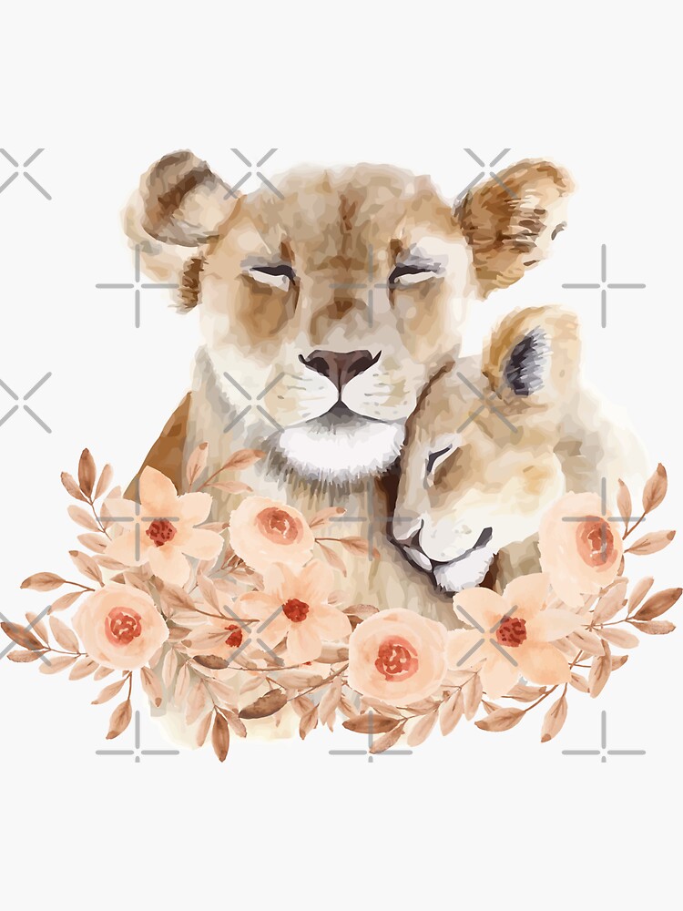 "Mother's Love Mama Lioness and Baby" Sticker by HappyLifeCreate ...