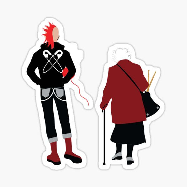 "Punk mohawk character and old lady walking together" Sticker by ...