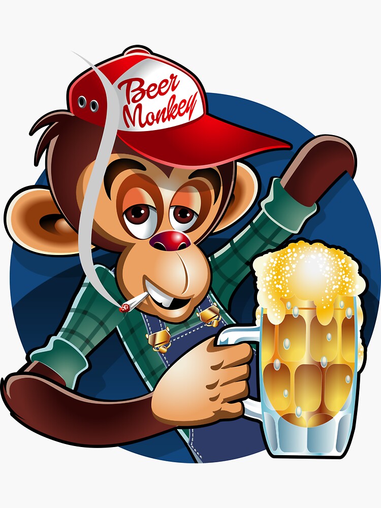 "Beer Monkey / Drunk Monkey" Sticker by KingersDesigns | Redbubble