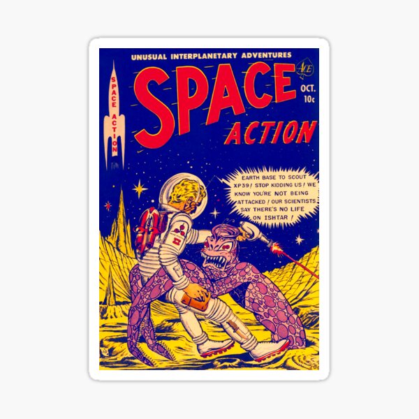 "Vintage Space Action Comic Book Cover" Sticker by LiveNow | Redbubble