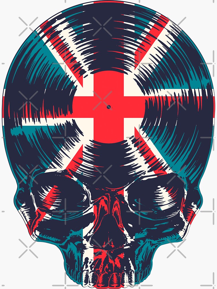 "British Flag Union Jack Vinyl Lover Vintage Gothic Skull LP" Sticker ...