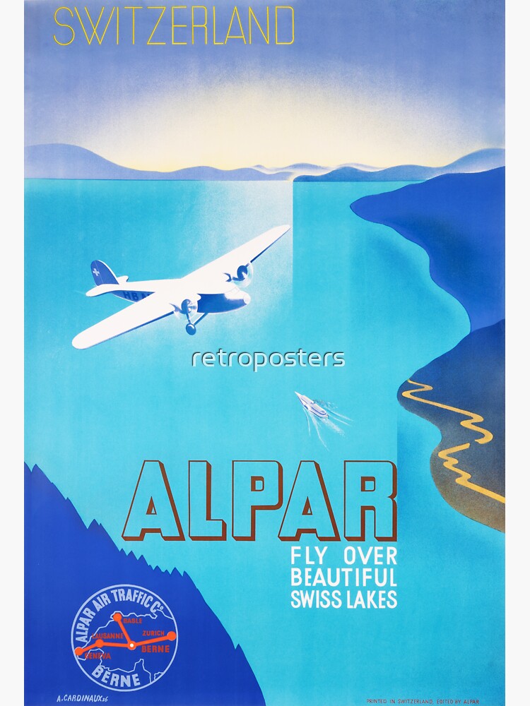 "ALPAR Switzerland Fly Over Beautiful Lakes Airplane Vintage Travel ...