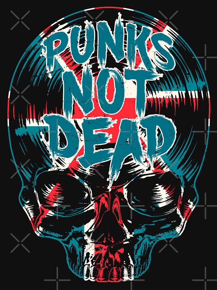 "Punks Not Dead Punk Rock British Flag Union Jack Vinyl Skull" T-shirt ...