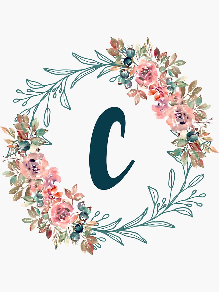 "Monogram Letter C Wreath Blue And Green Floral" Sticker for Sale by ...