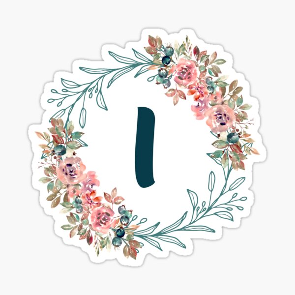 "Letter I Monogram Wreath Floral Blue and Pink" Sticker by kfrazier0126 ...