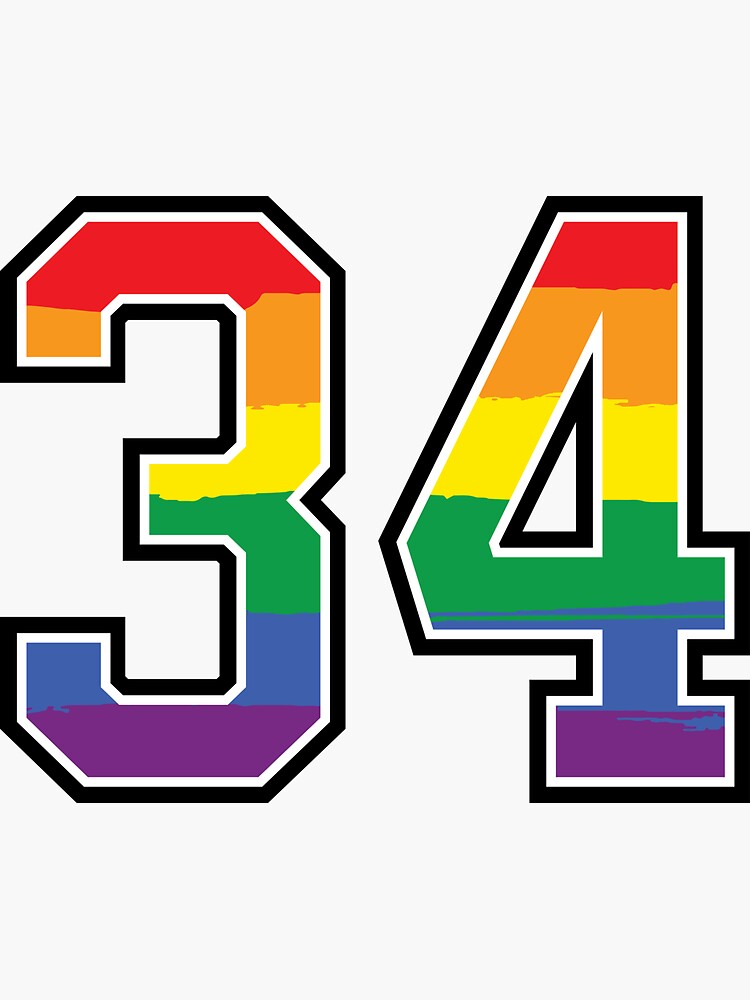 "Number 34 Rainbow LGBT pride thirty four" Sticker for Sale by ...