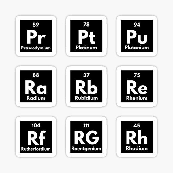 "Periodic Table Symbols| Letters Pr - Rh" Sticker by PeriodicBliss ...