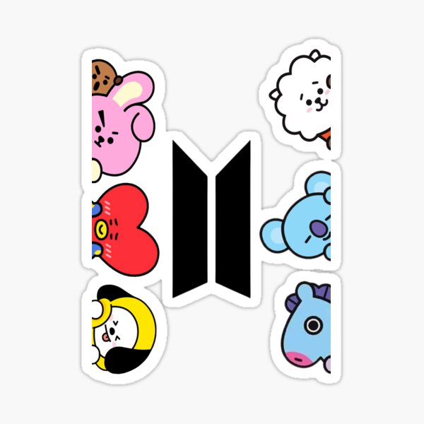 "BTS Logo with BT21" Sticker by Tinyheartist | Redbubble