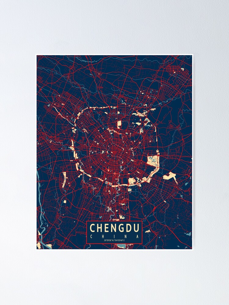 "Chengdu City Map of Sichuan, China - Hope" Poster for Sale by deMAP ...