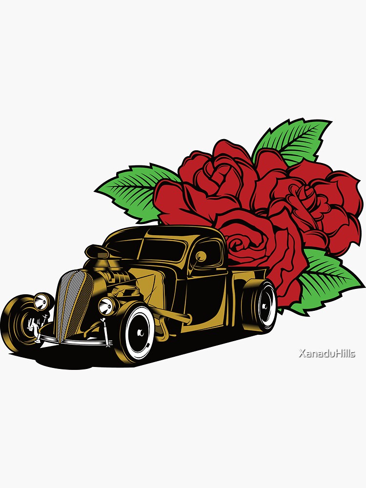 "Vintage Hot Rod Car with Roses" Sticker for Sale by XanaduHills ...