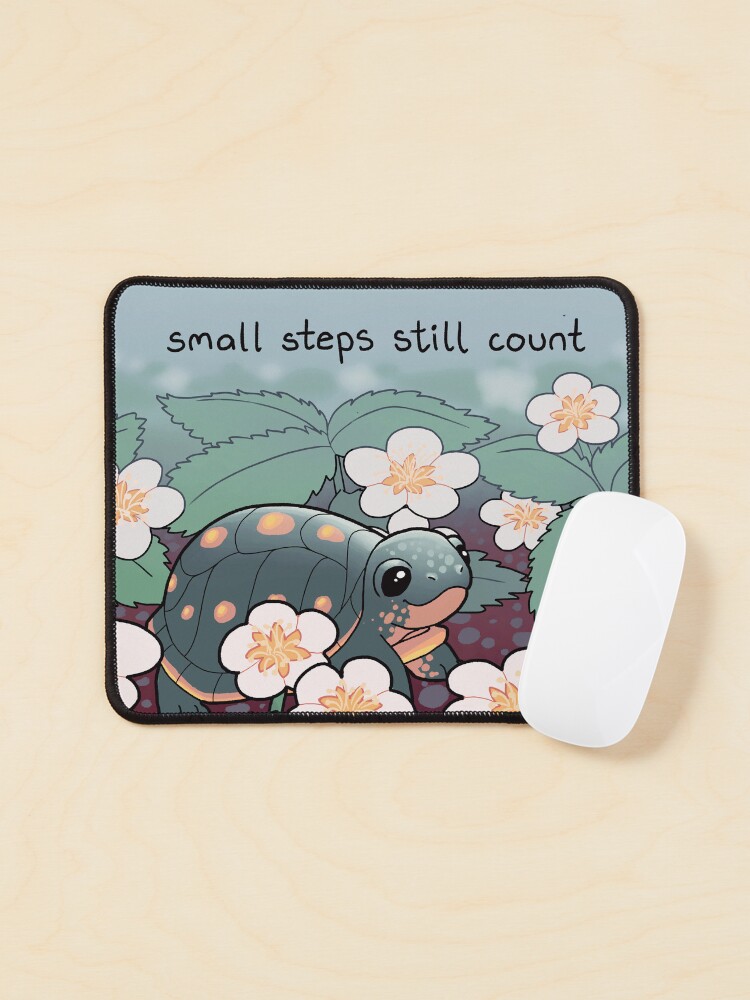 ""Small Steps Still Count" Baby Turtle in Strawberry Flowers" Mouse Pad ...