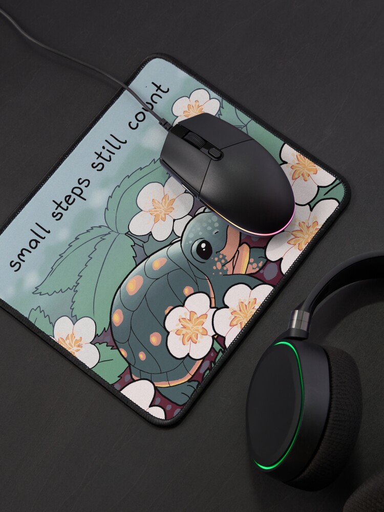 ""Small Steps Still Count" Baby Turtle in Strawberry Flowers" Mouse Pad ...