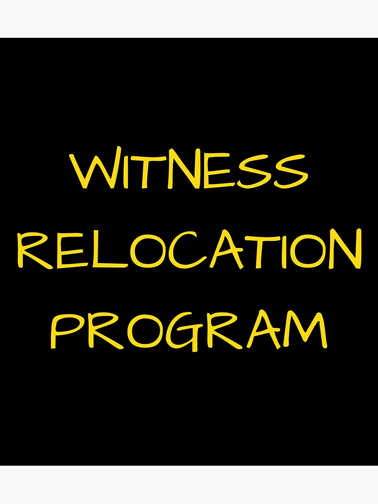"Witness Relocation Program Yellow Text" Sticker by ArtSkeleton | Redbubble