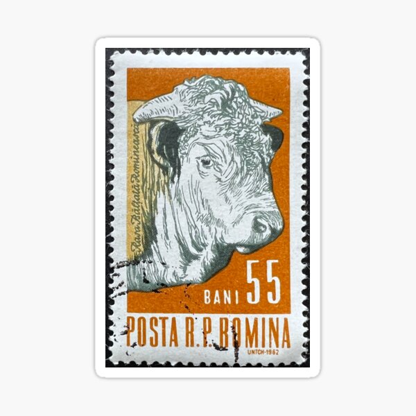 "Bull Vintage Postage Stamp" Sticker by Factory57 | Redbubble