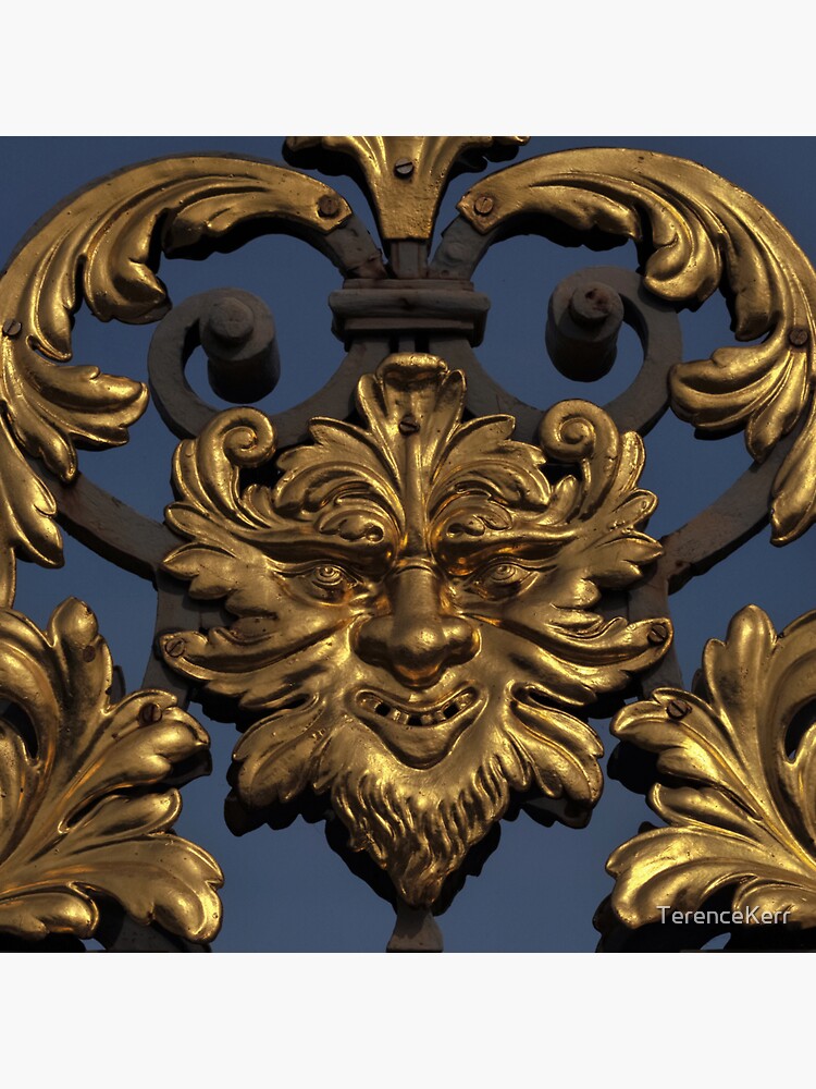 "Golden gap-toothed face in Baroque ironwork" Sticker by TerenceKerr ...