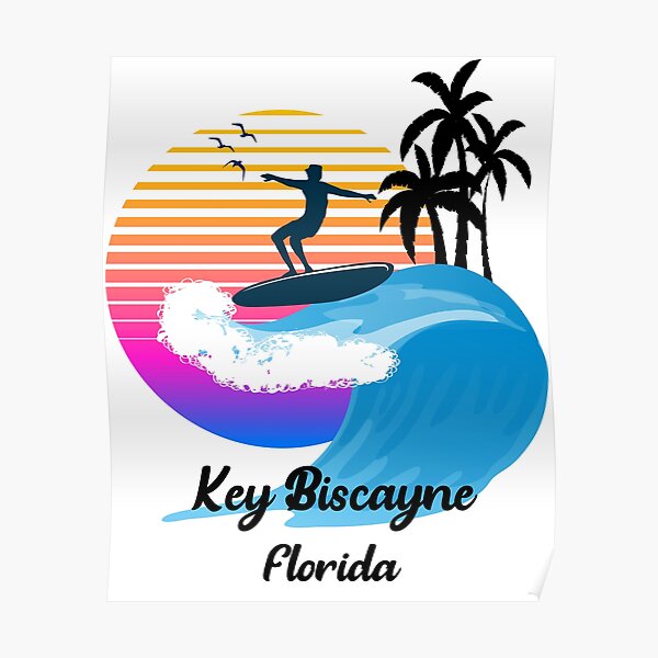 "Key Biscayne Florida Seaside Retro Sunset" Poster for Sale by ...