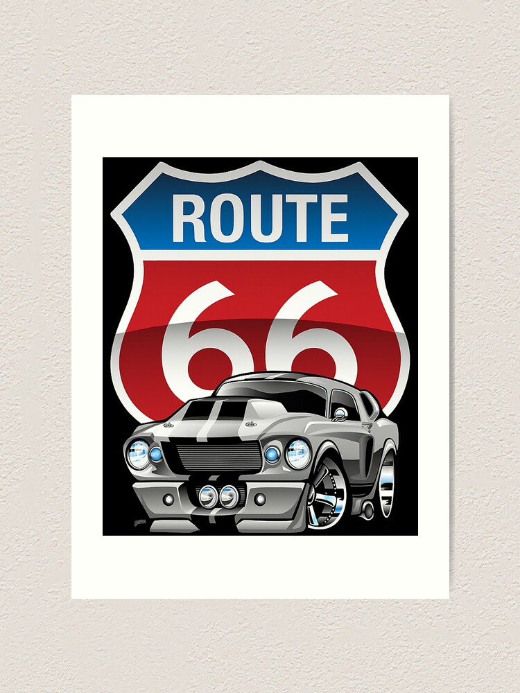 "America's Highway Historic Route 66 Classic Car Cartoon" Art Print for ...
