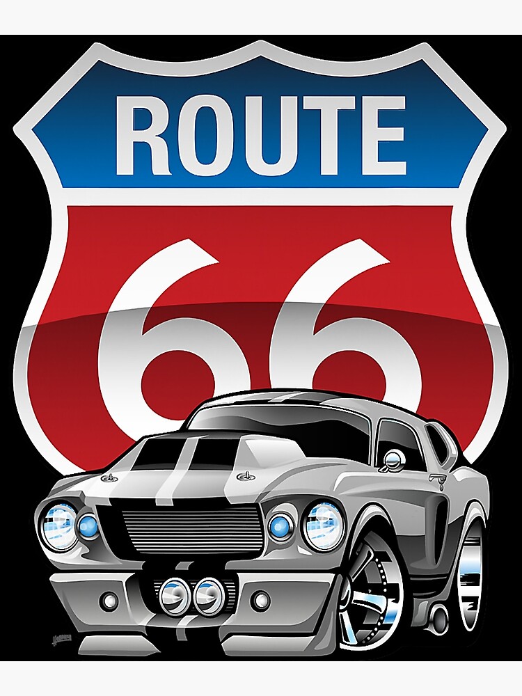 "America's Highway Historic Route 66 Classic Car Cartoon" Art Print for ...