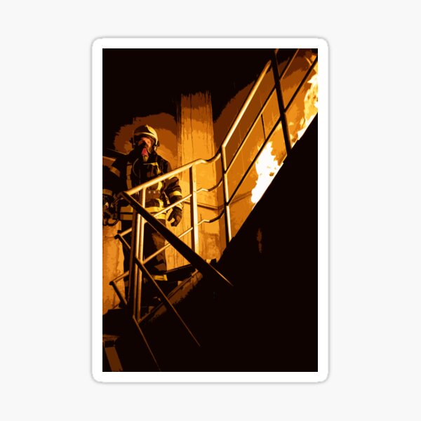 "Fireman in action" Sticker by comodomarket | Redbubble