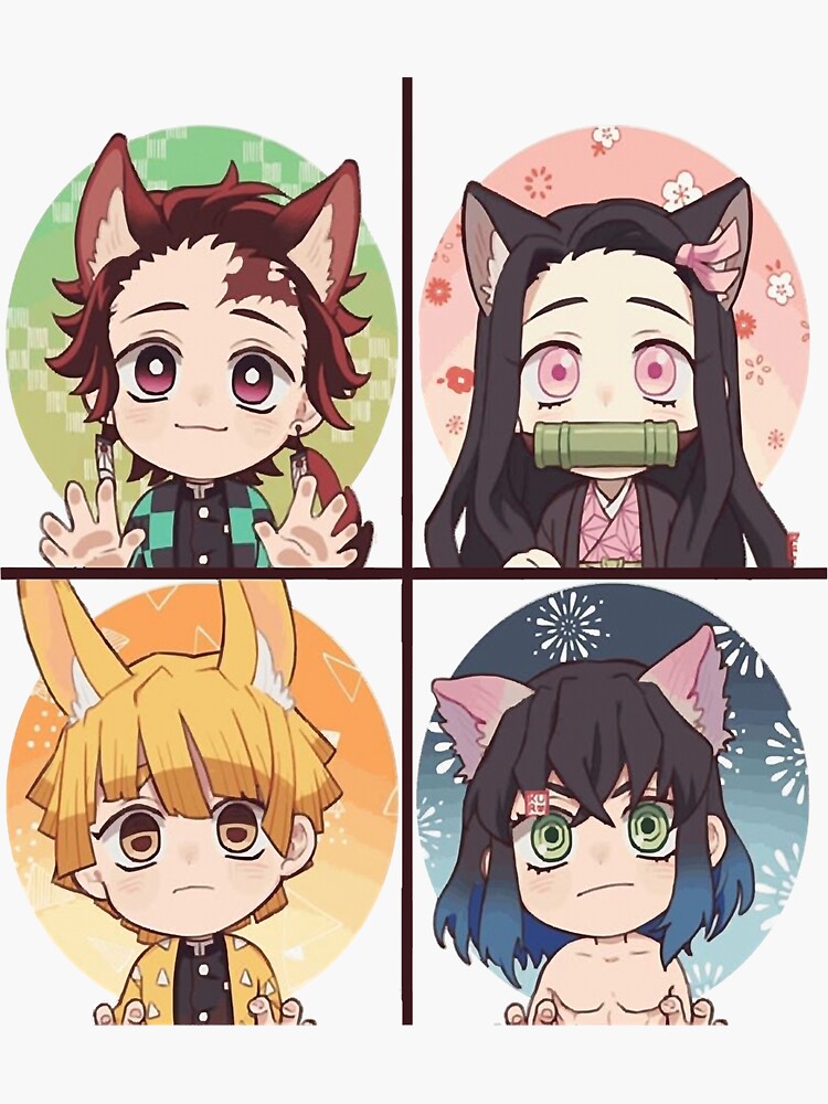 "Dämonentöter Tanjiro Nezuko Zenitsu Inosuke Süße Chibi Art" Sticker ...