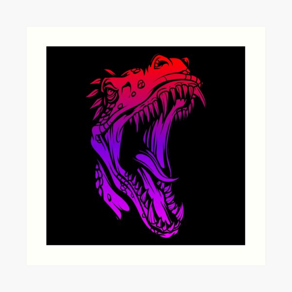 "Snarling Feathered Raptor in Purple and Red Gradient Colors" Art Print ...