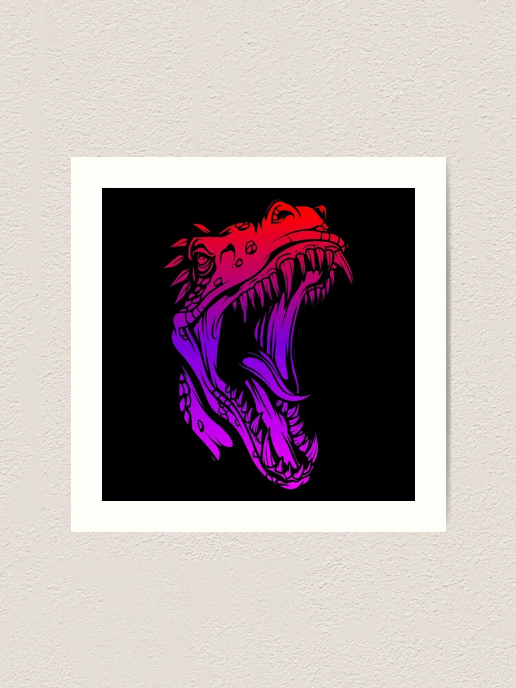 "Snarling Feathered Raptor in Purple and Red Gradient Colors" Art Print ...